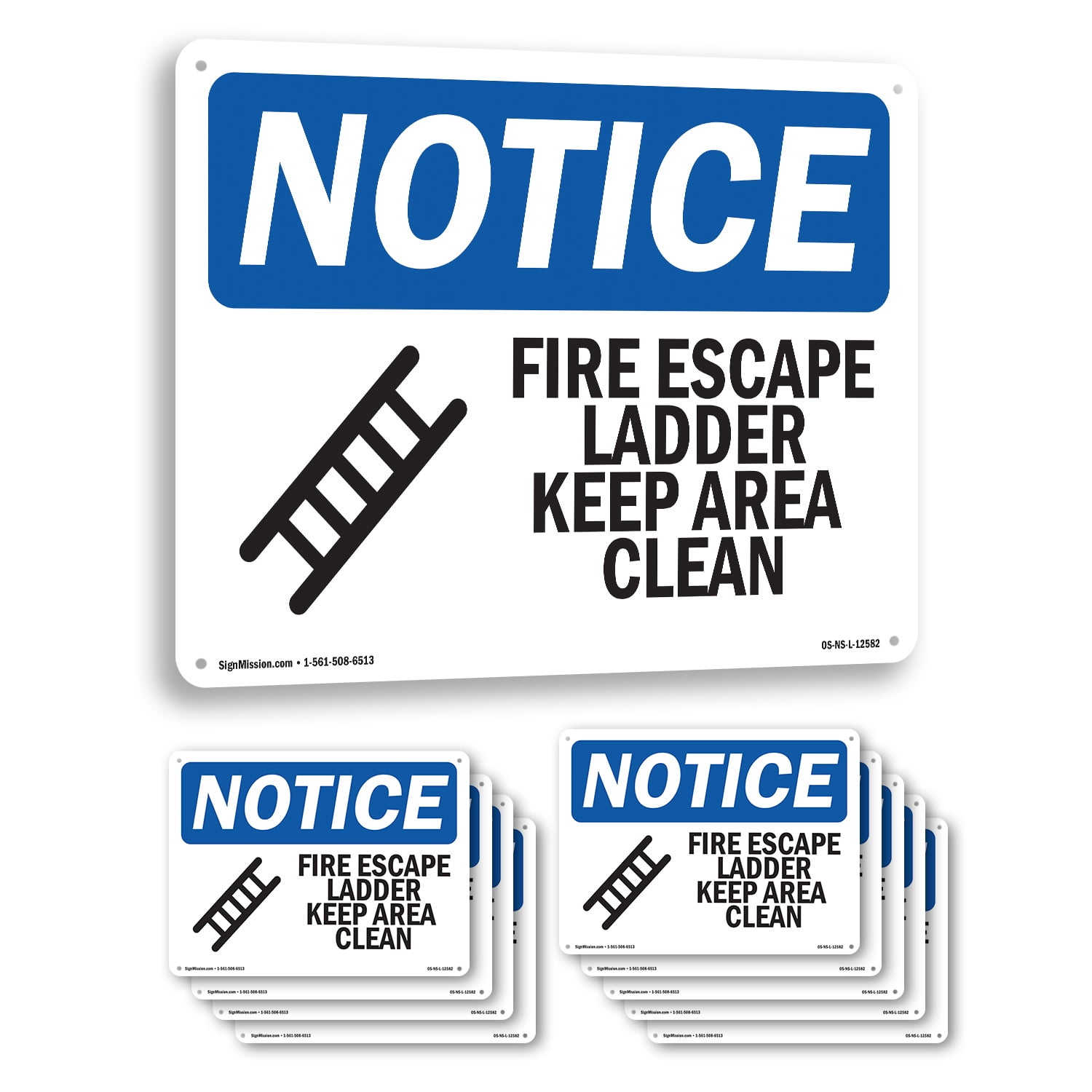 Fire Escape Ladder Keep Area Clear OSHA Notice Rigid Plastic Sign 24 ...