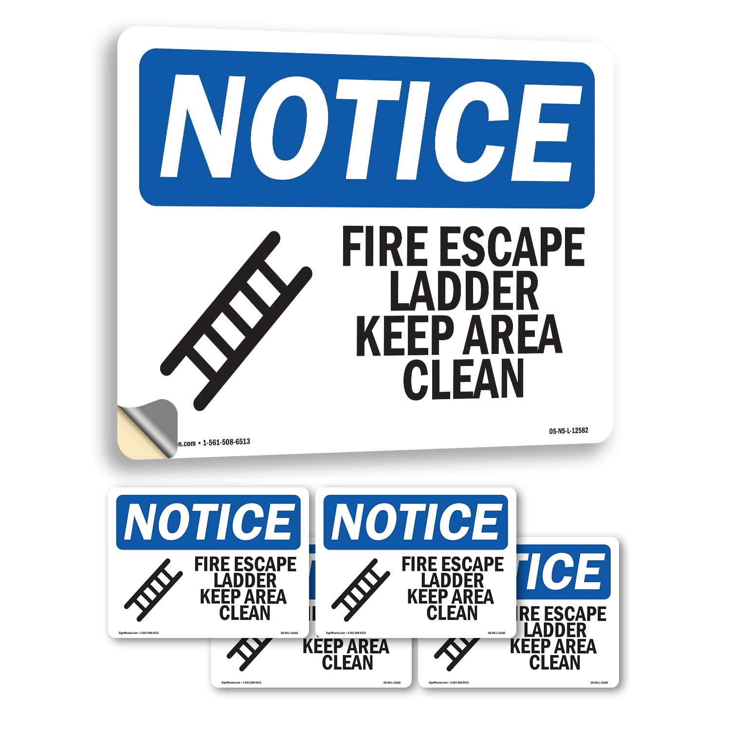 Fire Escape Ladder Keep Area Clear With Symbol OSHA Notice Vinyl Decal ...