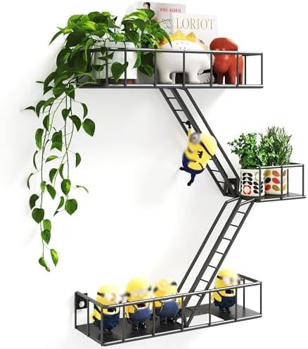 Fire Escape Shelf - 3 Tier Metal Black Fire Escape Wall Shelves with ...