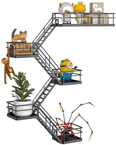 Fire Escape Shelf - 5 Tier Metal Black Fire Escape Wall Shelves with ...