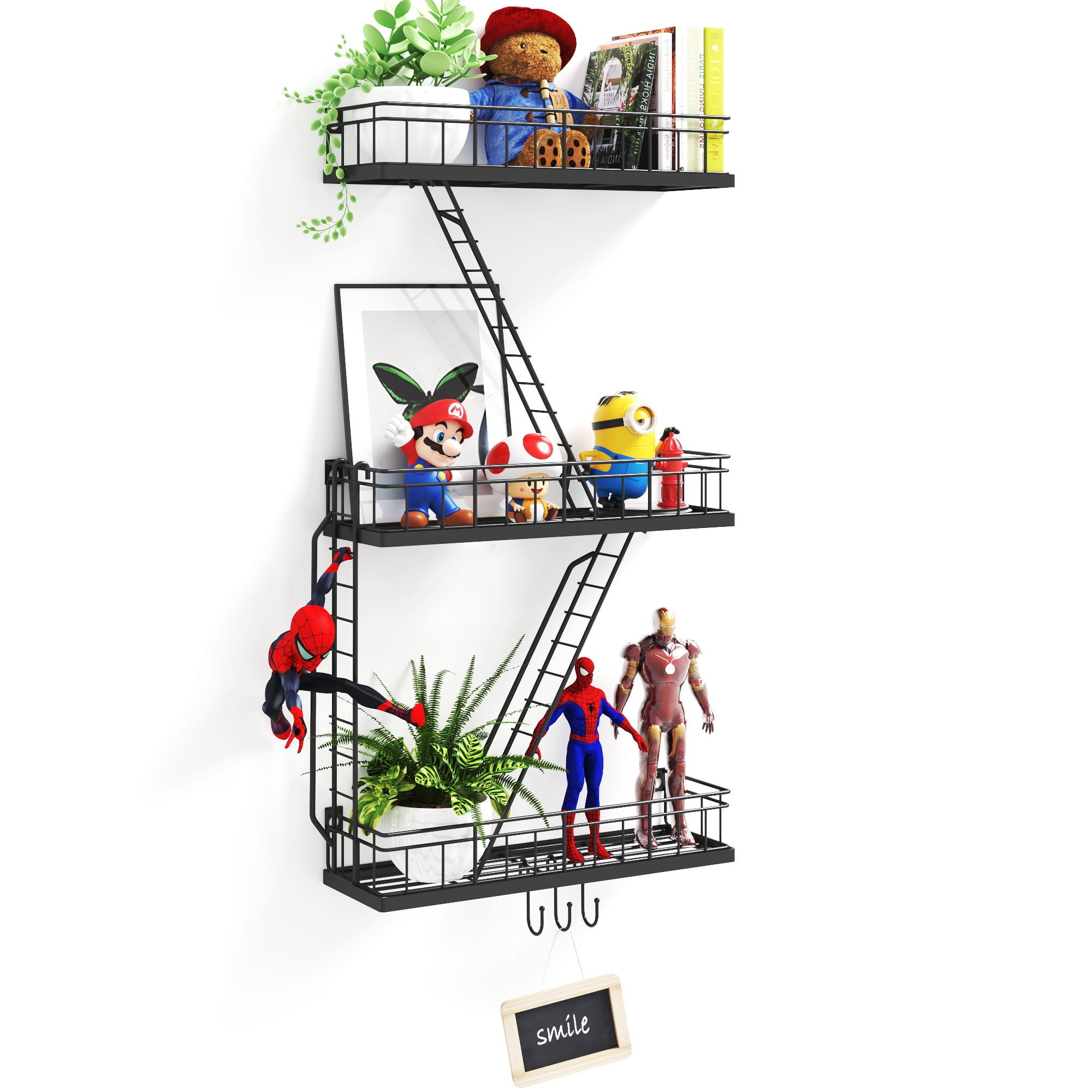 Fire Escape Wall Shelf Black, Fire Escape Ladder 3 Story Shelf Wall ...