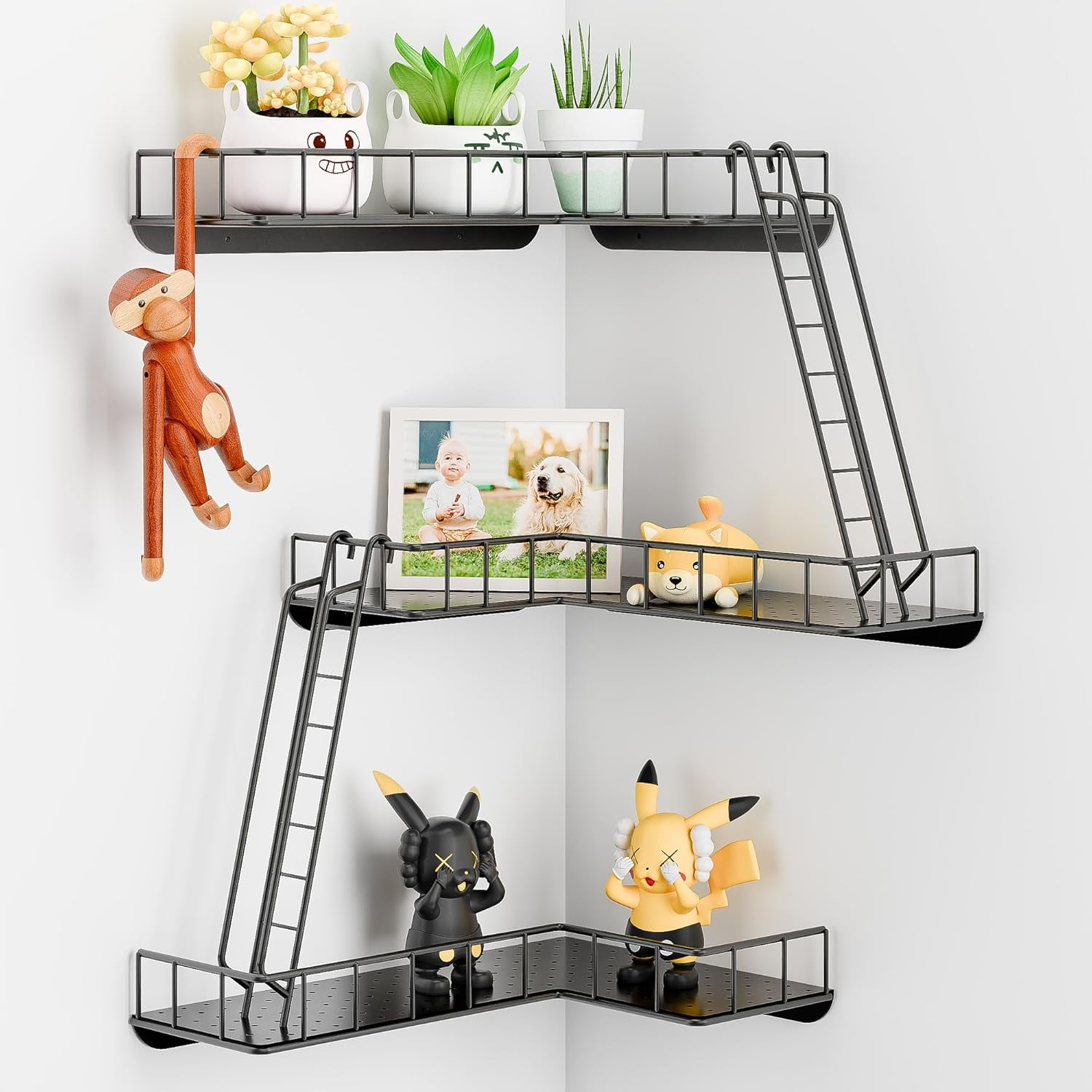 Fire Escape Wall Shelf - Modern City Style 3-Tier Corner Wall Shelves ...