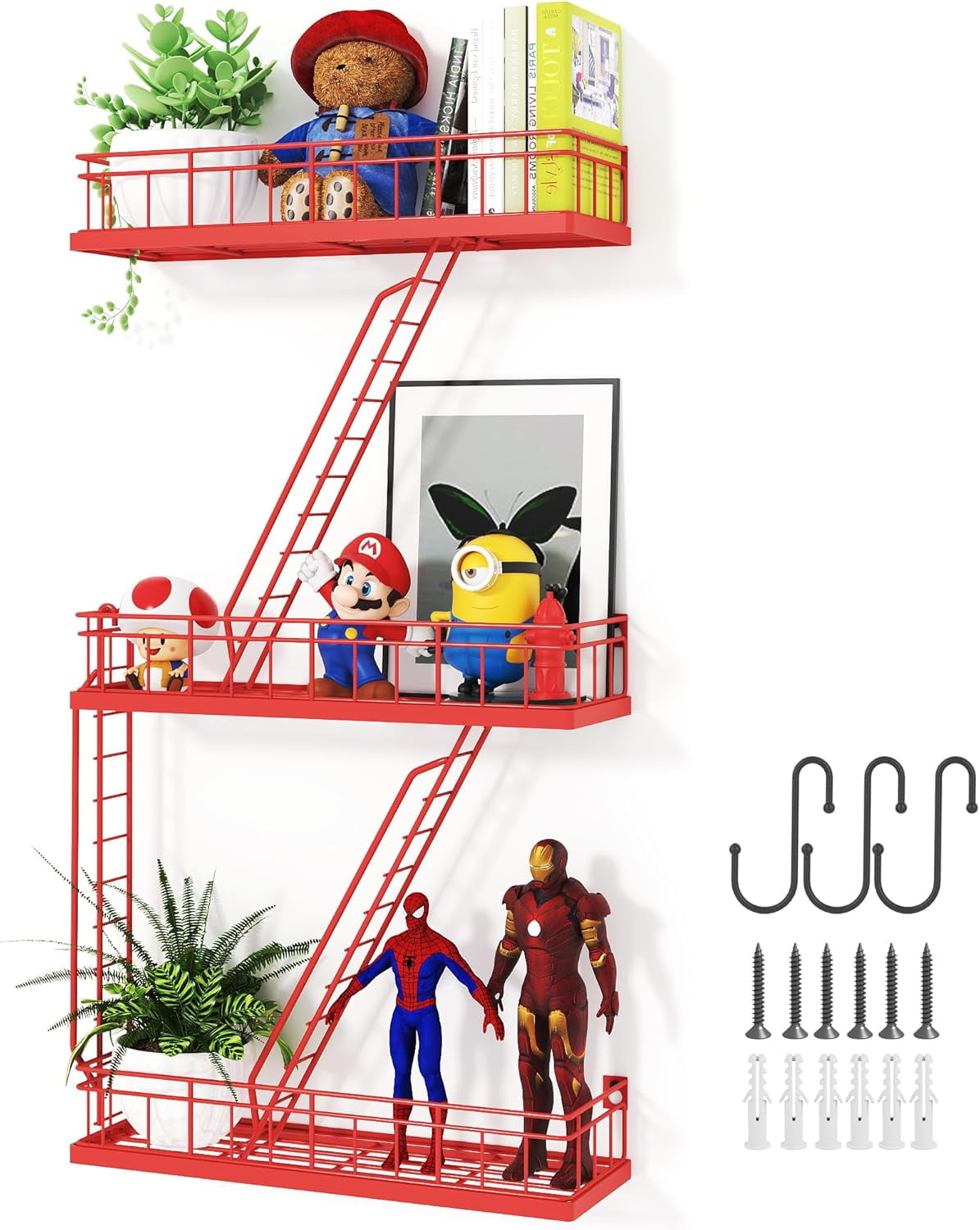 Fire Escape Wall Shelf Red, Fire Escape Ladder 3 Story Shelf Wall ...