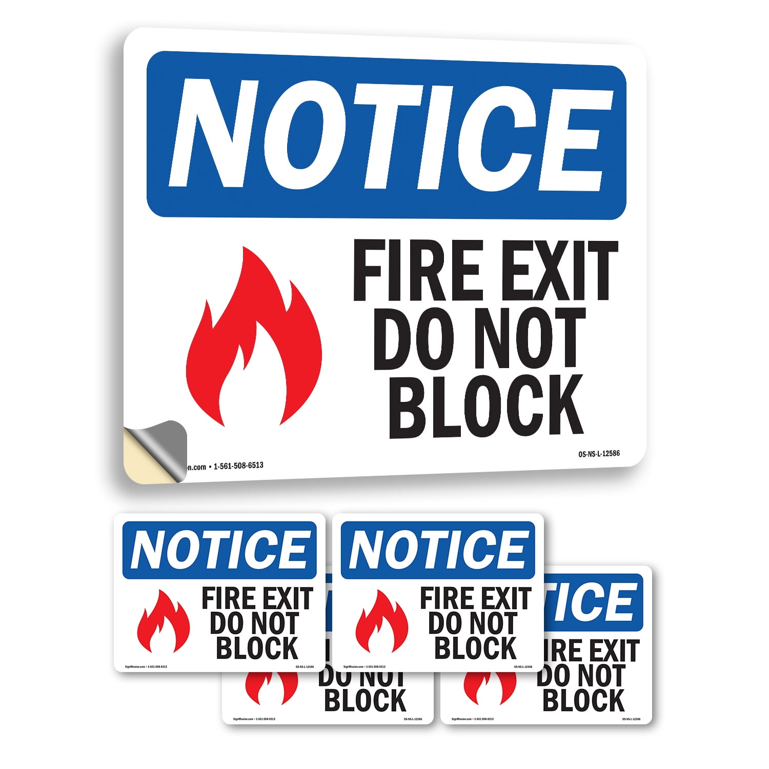 Fire Exit Do Not Block With Symbol OSHA Notice Vinyl Decal Label 5 Inch ...