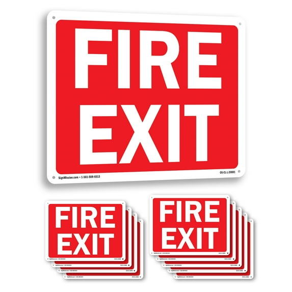 Fire Exit (white text on red background) OSHA Rigid Plastic Sign 24 ...