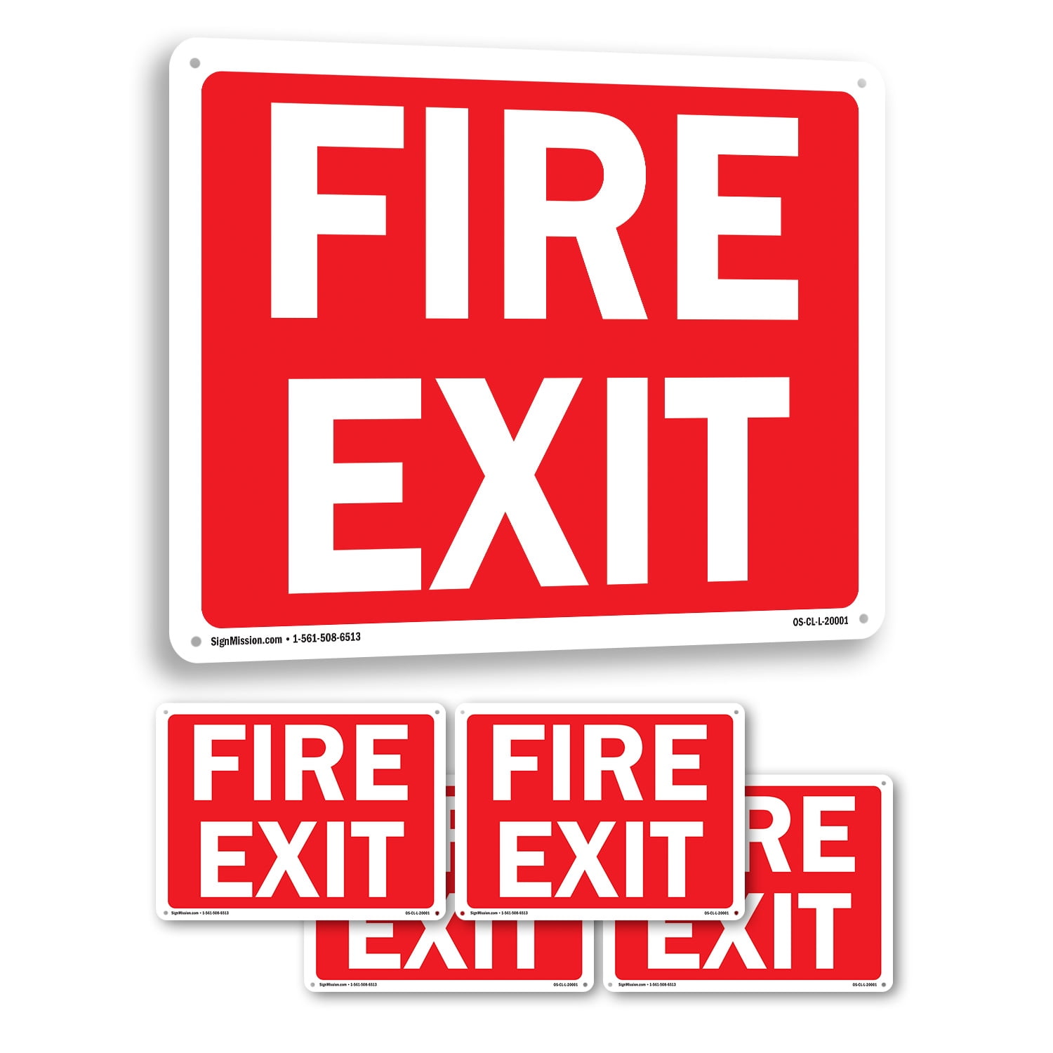Fire Exit (white text on red background) OSHA Rigid Plastic Sign 24 ...