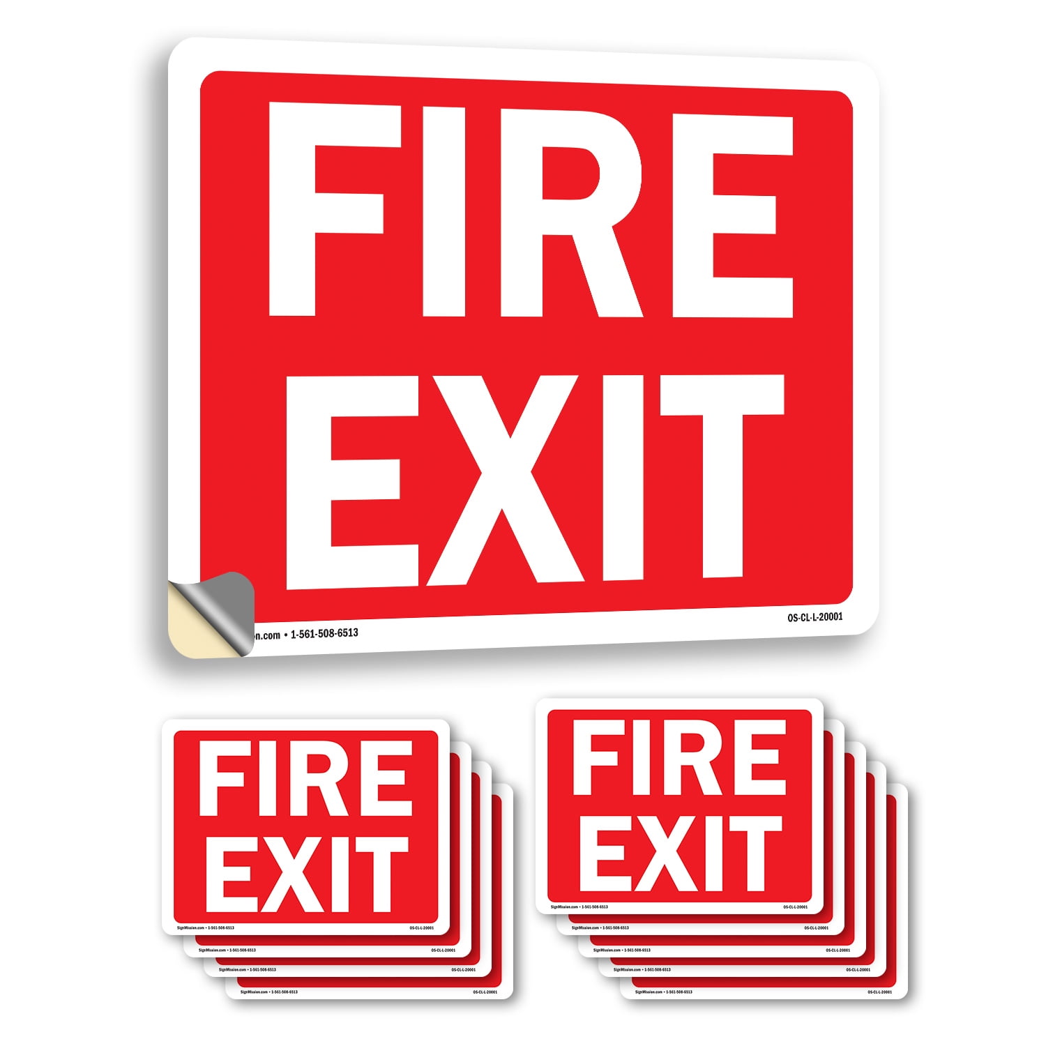 Fire Exit (white text on red background) OSHA Vinyl Decal Label 24 Inch ...