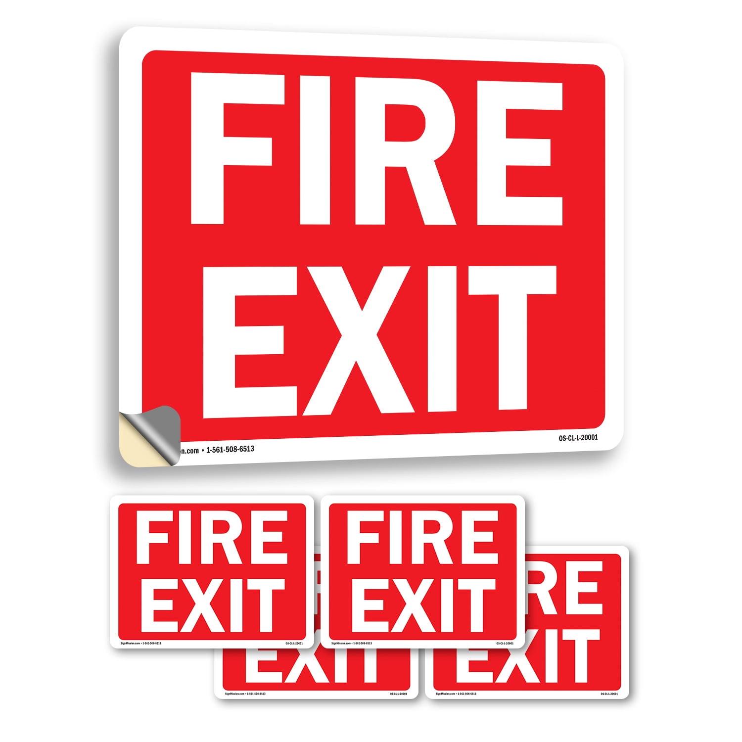 Fire Exit (white text on red background) OSHA Vinyl Decal Label 24 Inch ...