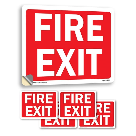 Fire Exit (white text on red background) OSHA Vinyl Decal Label 24 Inch ...