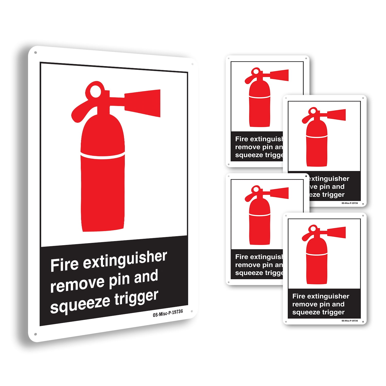 Fire Extinguisher Remove Pin And Squeeze Trigger ANSI Aluminum Sign 14 ...