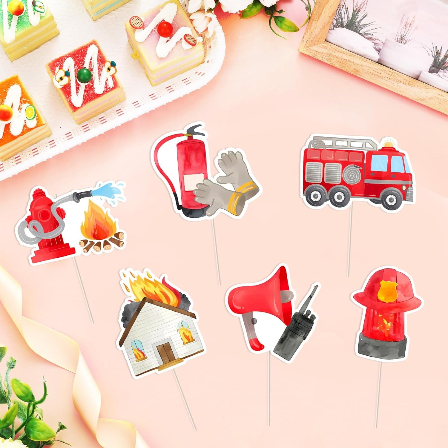 Fire Fighter Cupcake Toppers - Fireman Theme Cake Picks Decorations ...