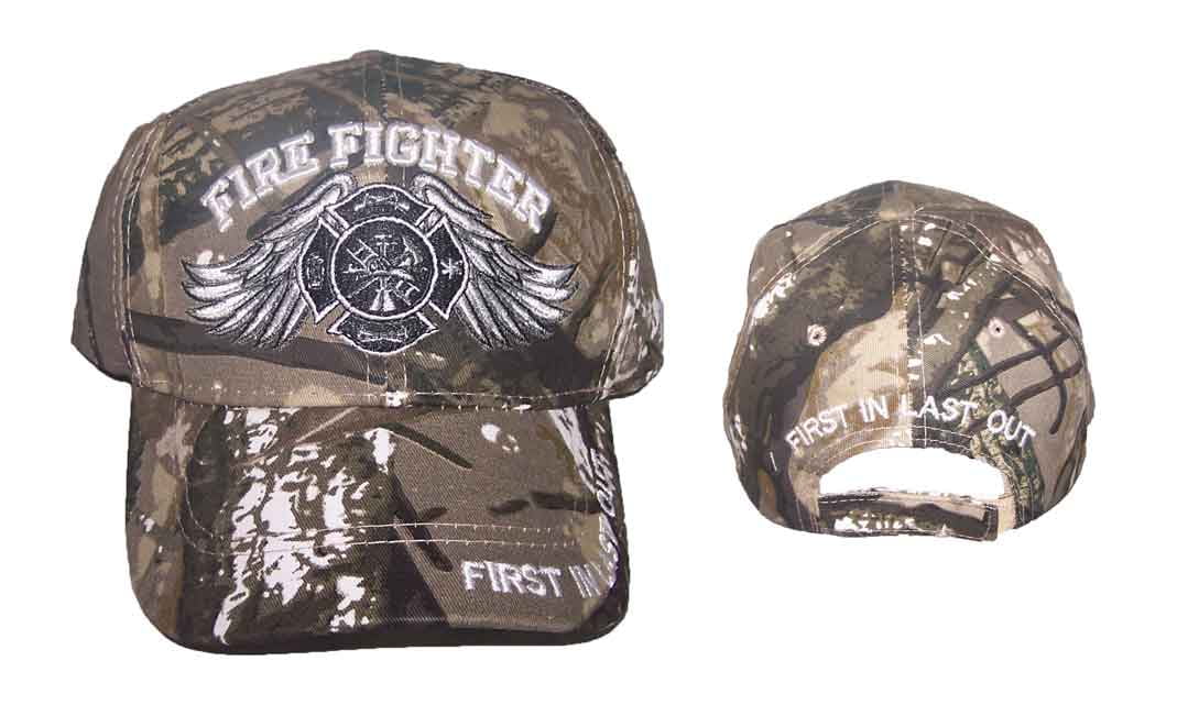Fire Fighter Department Embroidered Baseball Caps -First in Last Camo ...