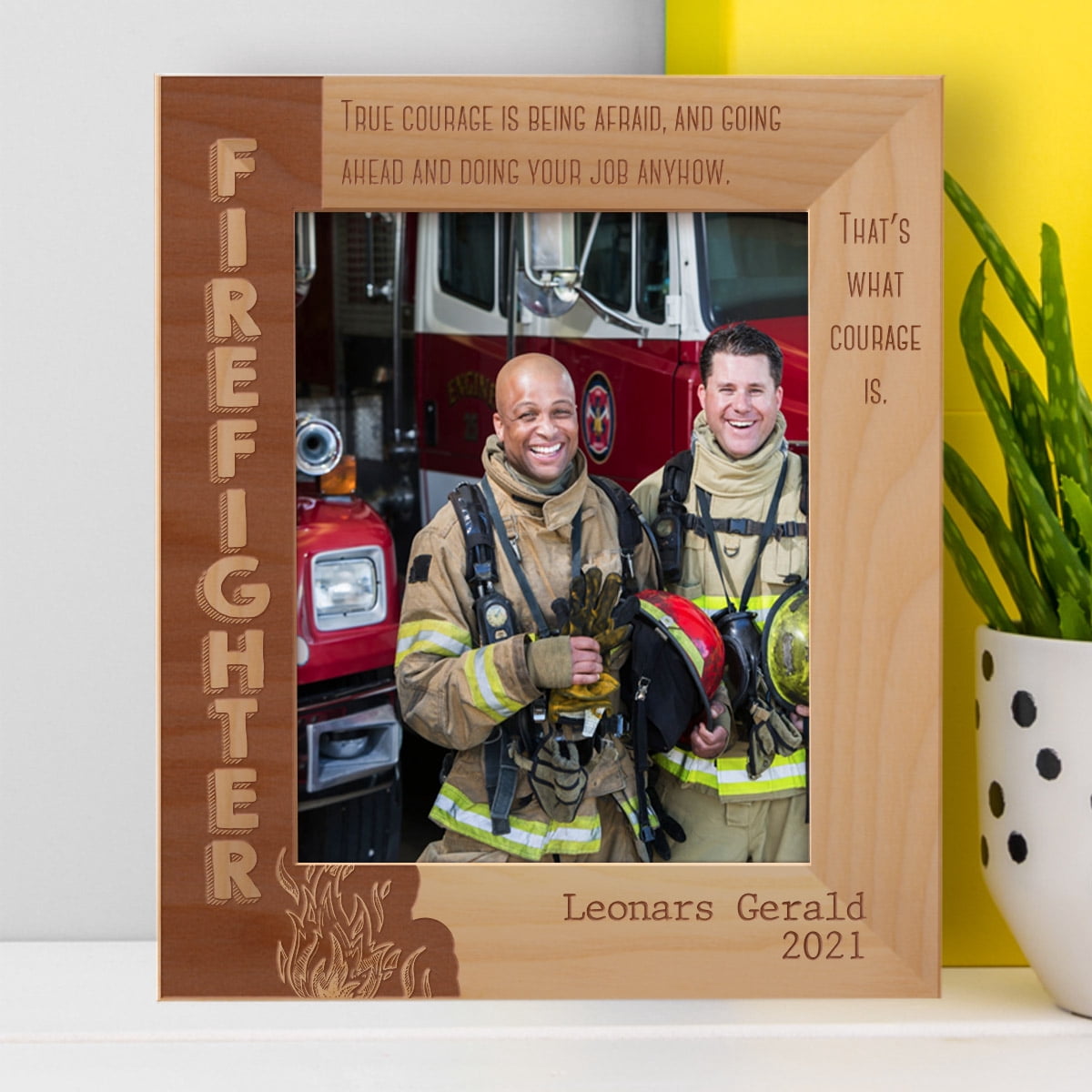 Fire Fighter Personalized Wooden Frame 8" x 10" Brown (Vertical ...