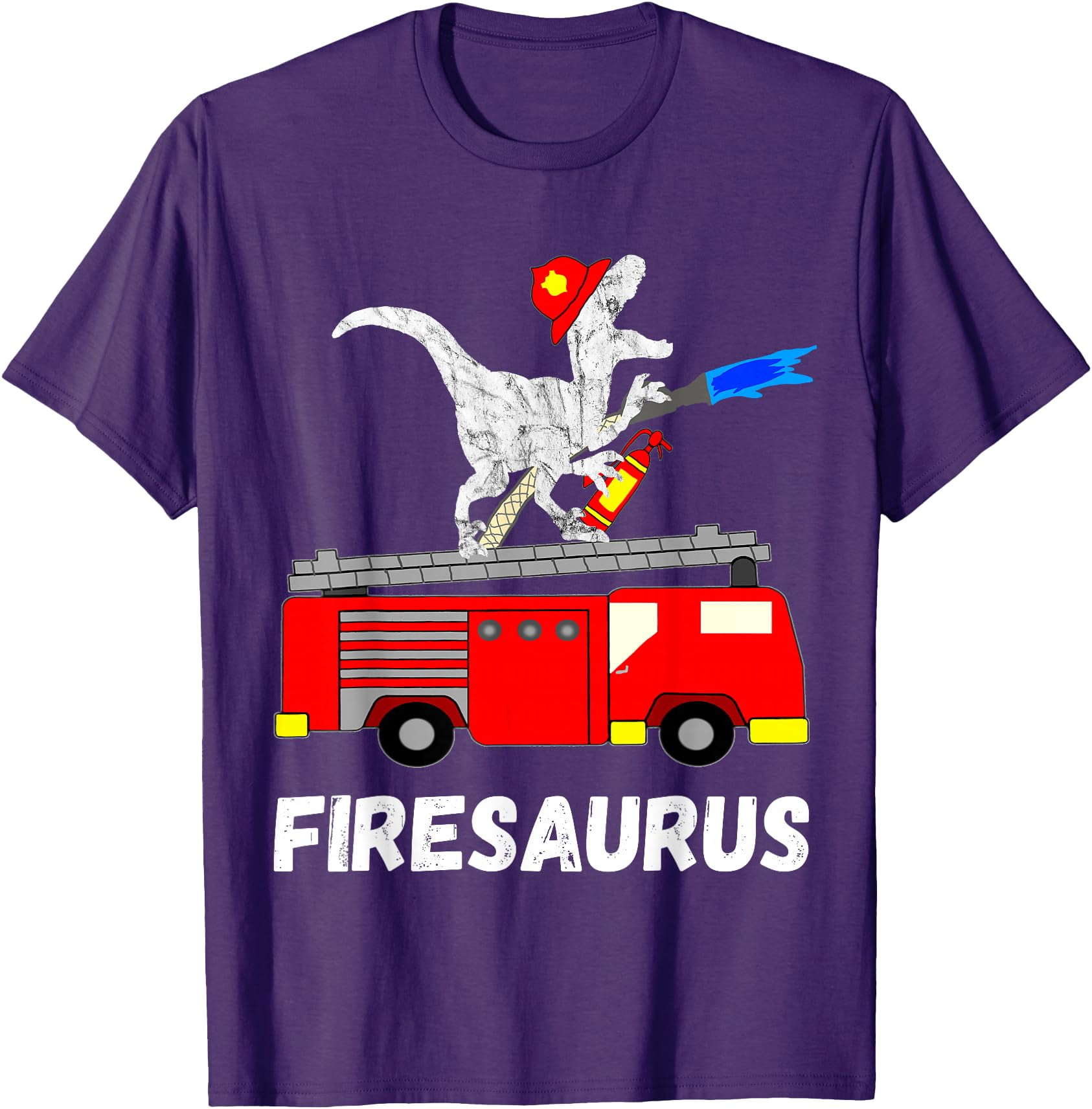 Fire Fighter Saurus Firetruck Fireman Dinosaur T Rex Softstyle Unisex T ...