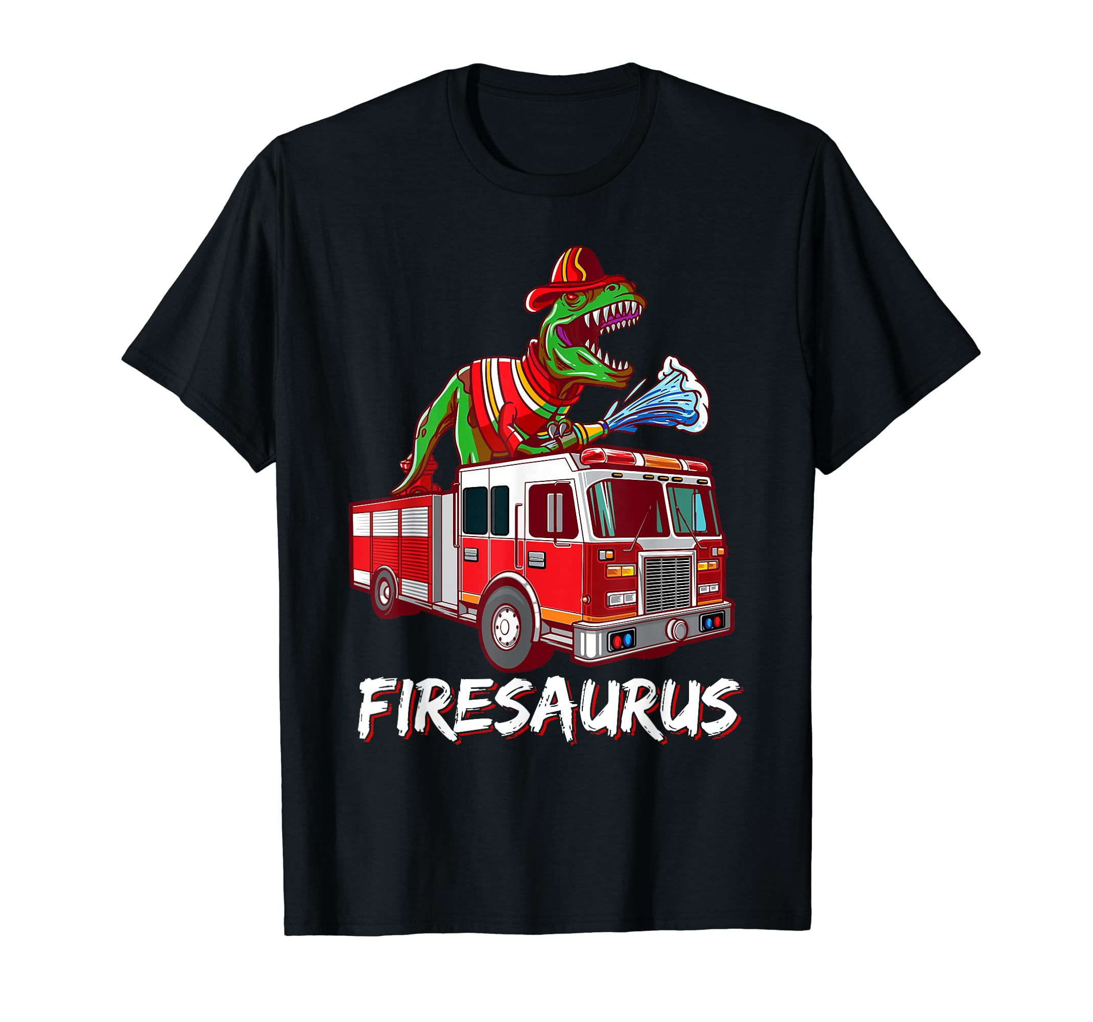 Fire Fighter Saurus Firetruck Fireman Dinosaur T Rex T-Shirt - Walmart.com