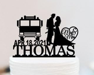 Fire Fighter Wedding Cake Topper, Personalized Fireman Cake Topper,Mr ...