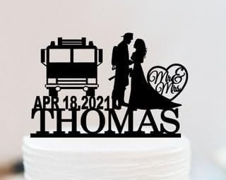Fire Fighter Wedding Cake Topper, Personalized Mr & Mrs Cake Topper ...