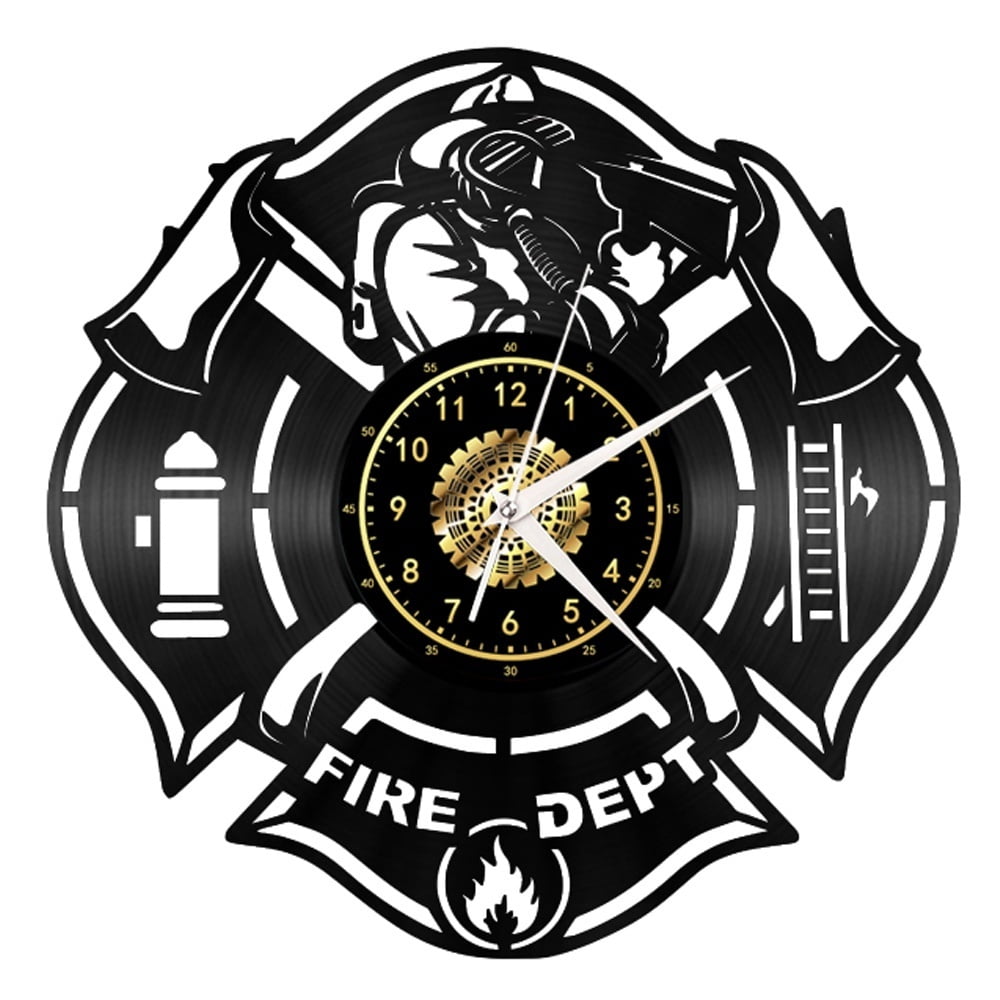 Fire Fighting Fire Dept Vinyl Record Wall Clock Gifts,Handmade 12”Black ...