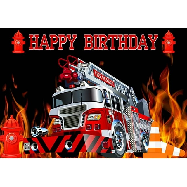 Fire Fighting Truck Happy Birthday Party Photography Backdrop Roaring ...