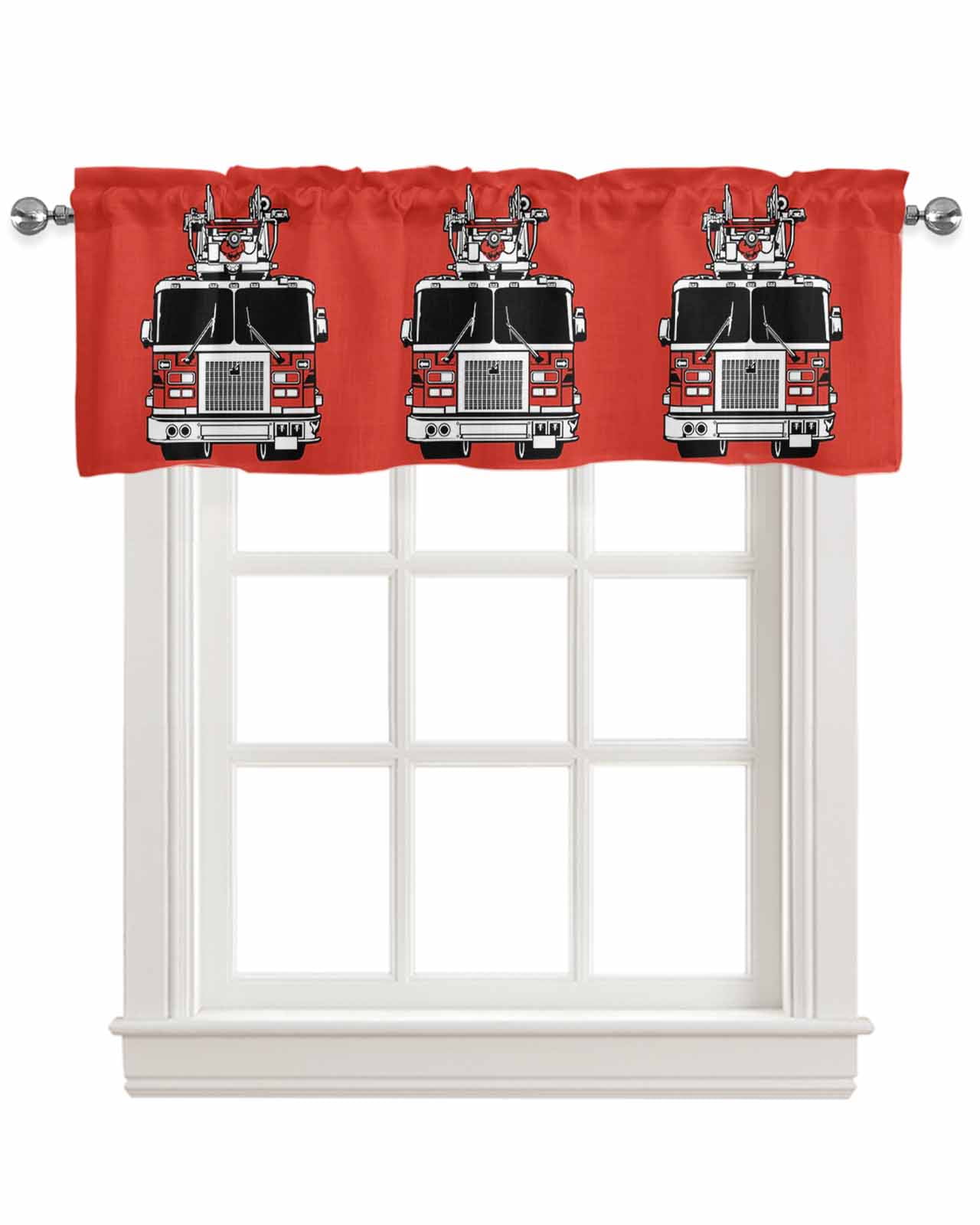 Fire Fighting Truck Linen Curtain Valance for Bedroom/Bathroom/Kitchen ...