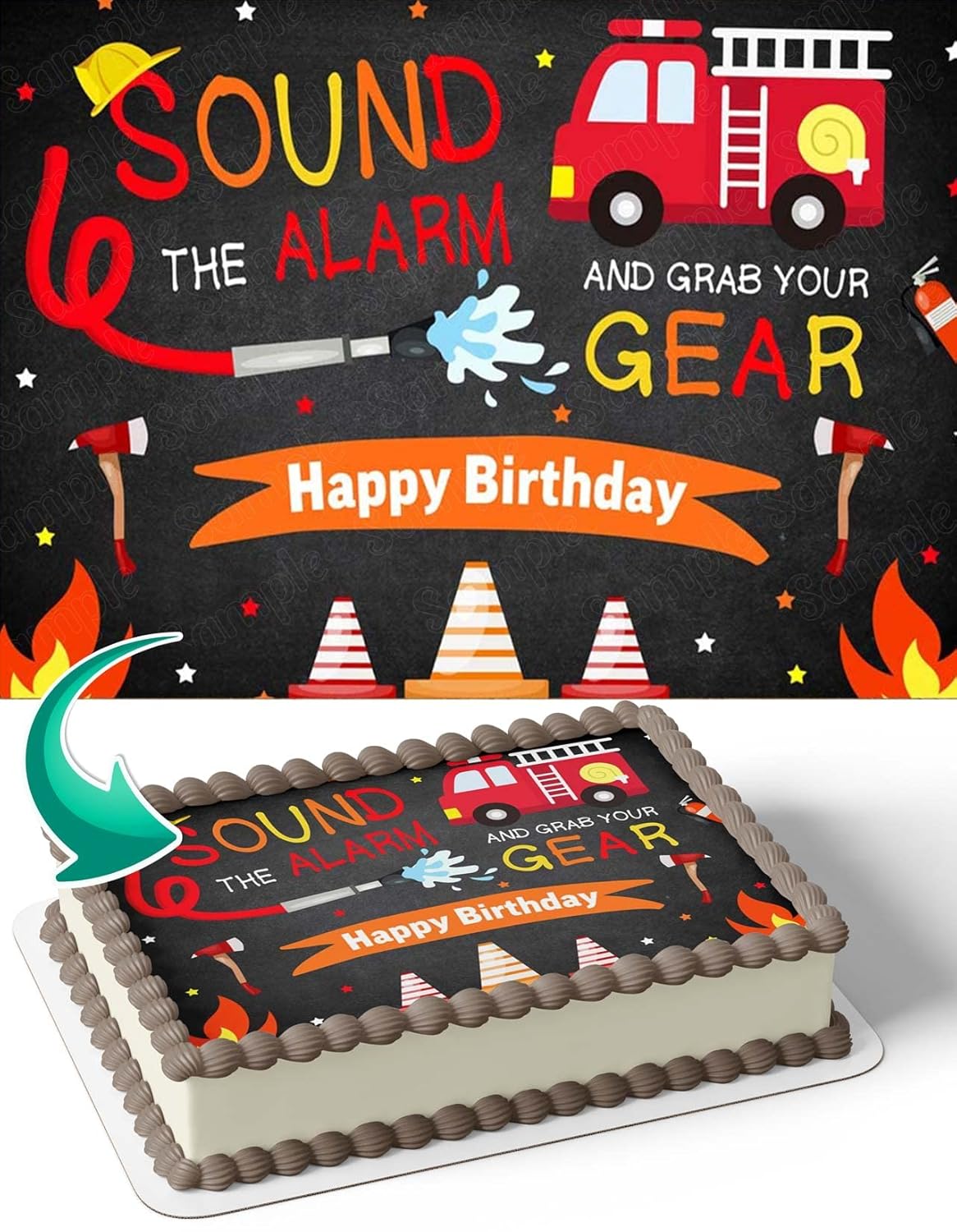 Fire Firefighters Fire Kids Edible Cake Image Topper Birthday Cake ...