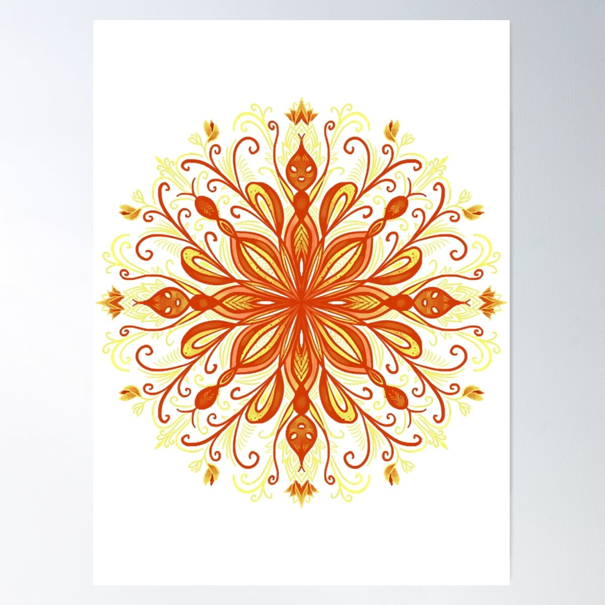 Fire Flame Creatures Mandala Poster Wall Art, Modern Wall Decor For ...