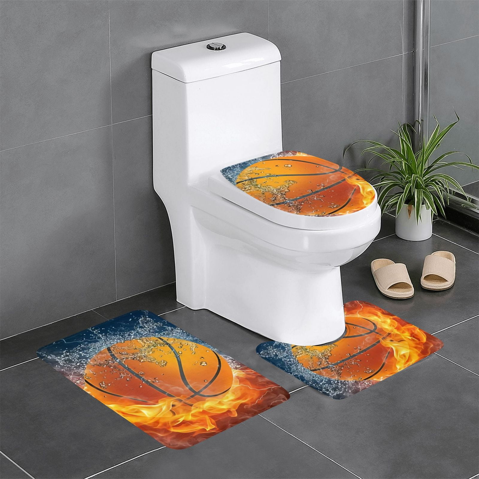 Fire Flame Water Basketball 3-Piece Set Of Flannel Bath Mats, Highly ...