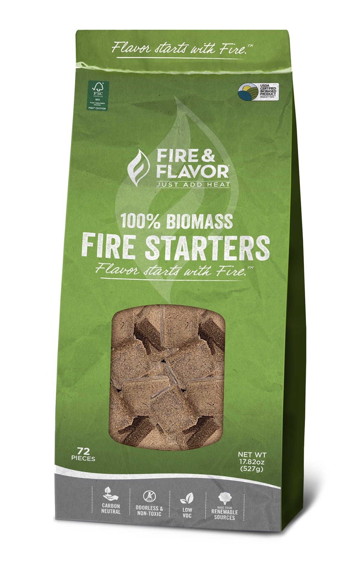 Fire & Flavor FFFS104 Biomass Odorless Fire Starter Cubes (72 Count) - Walmart.com