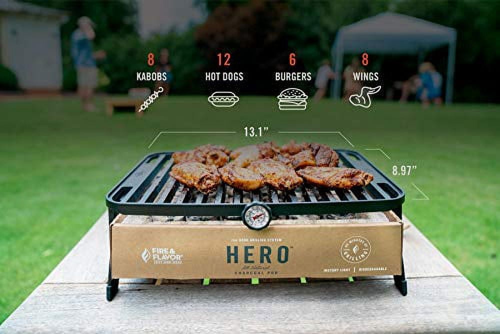 Fire & Flavor Hero Grill System - Ultra-Portable Grill for Camping, Tailgating, and BBQ on the ...