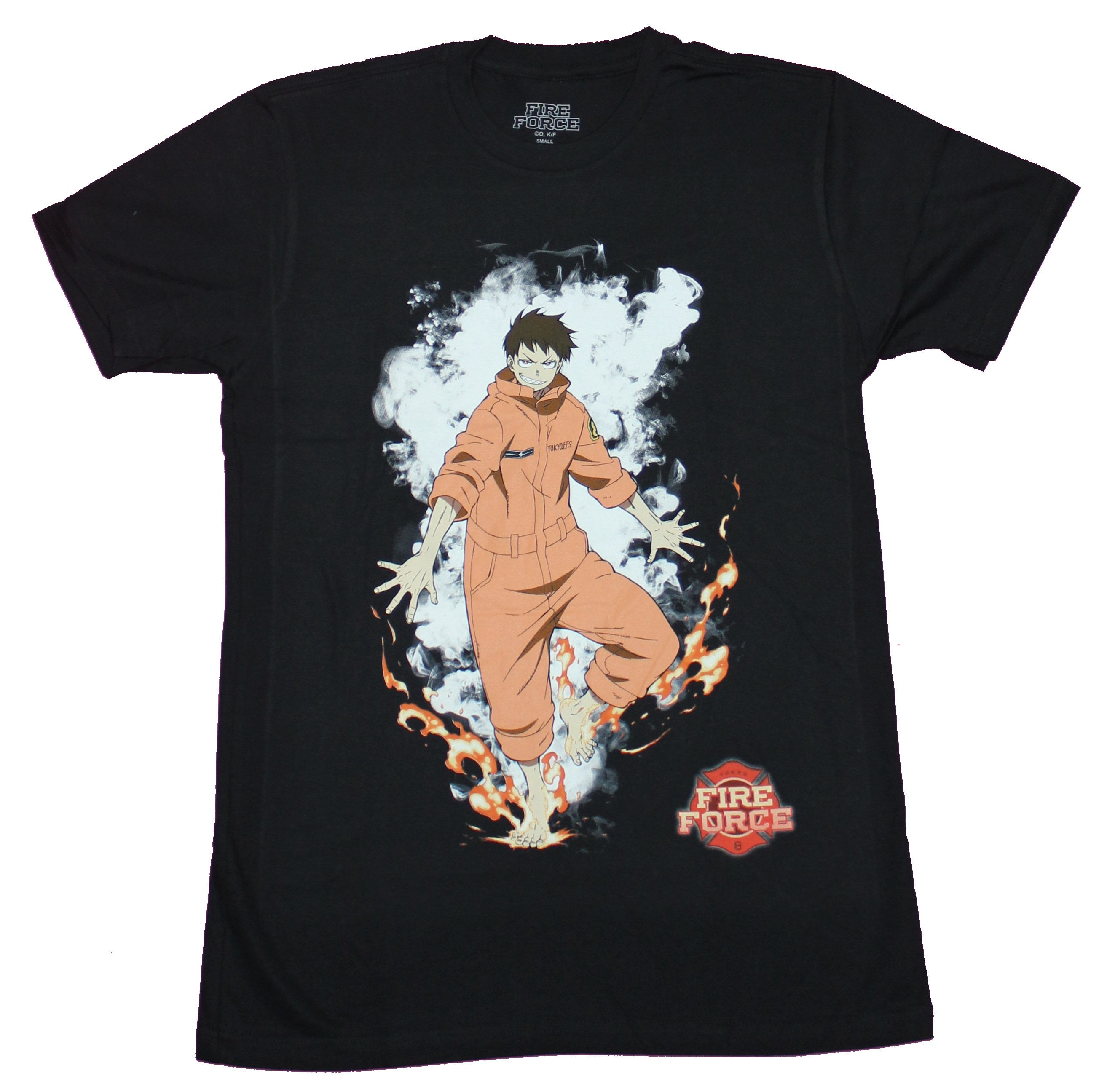 Fire Force Mens T-Shirt - Shinra Kusakabe Standing In Smoke Flames ...