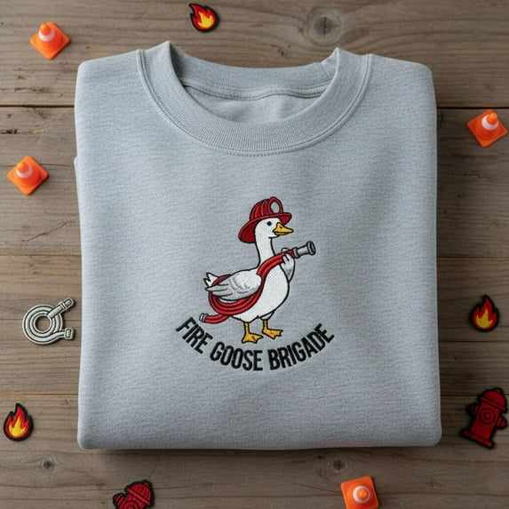 Fire Goose Brigade Embroidered Sweatshirt, Funny Firefighter Duck ...
