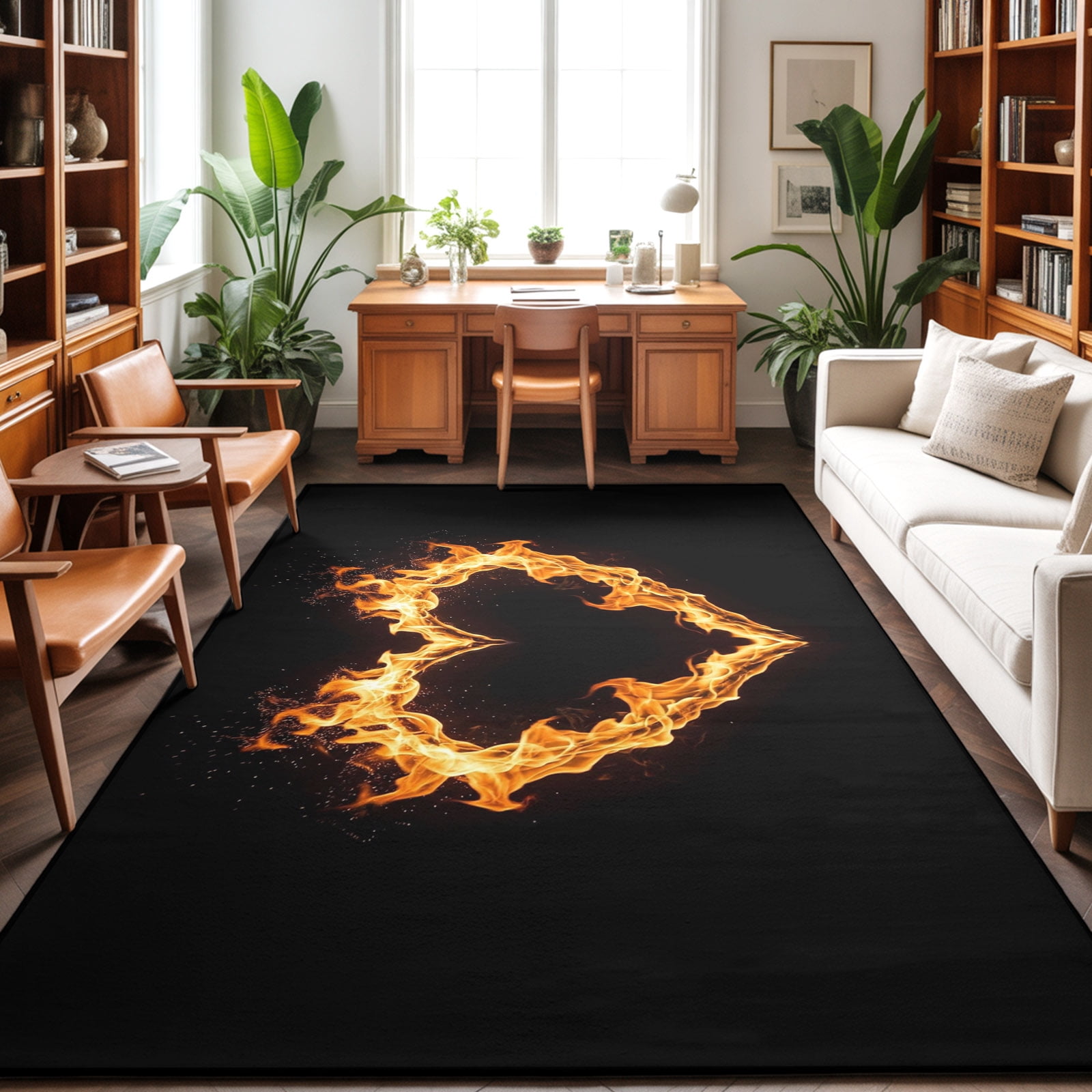Fire Heart Washable Area Rug 8 x 10 ft Romantic Black Background Soft ...