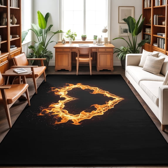 Fire Heart Washable Area Rug 8 x 10 ft Romantic Black Background Soft ...