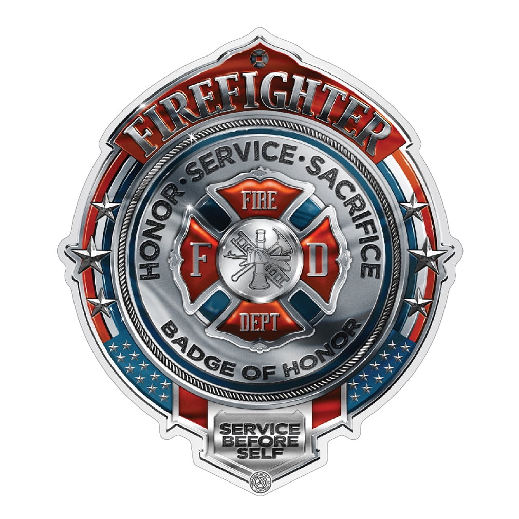 Fire Honor Service Sacrifice Chrome Badge Firefighter White vinyl ...