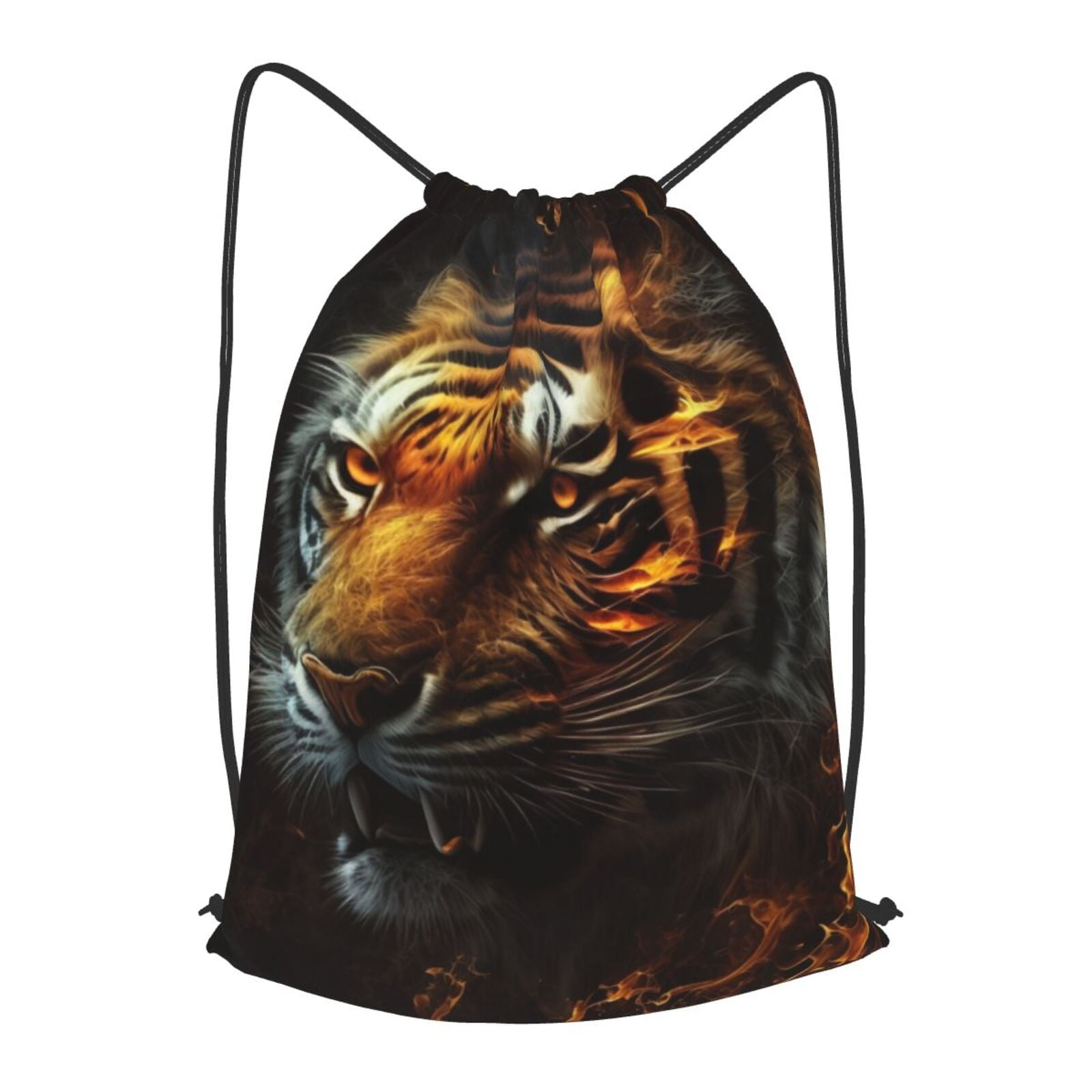 Fire King Tiger Face Art Drawstring Backpack Gym String Bag Sports ...