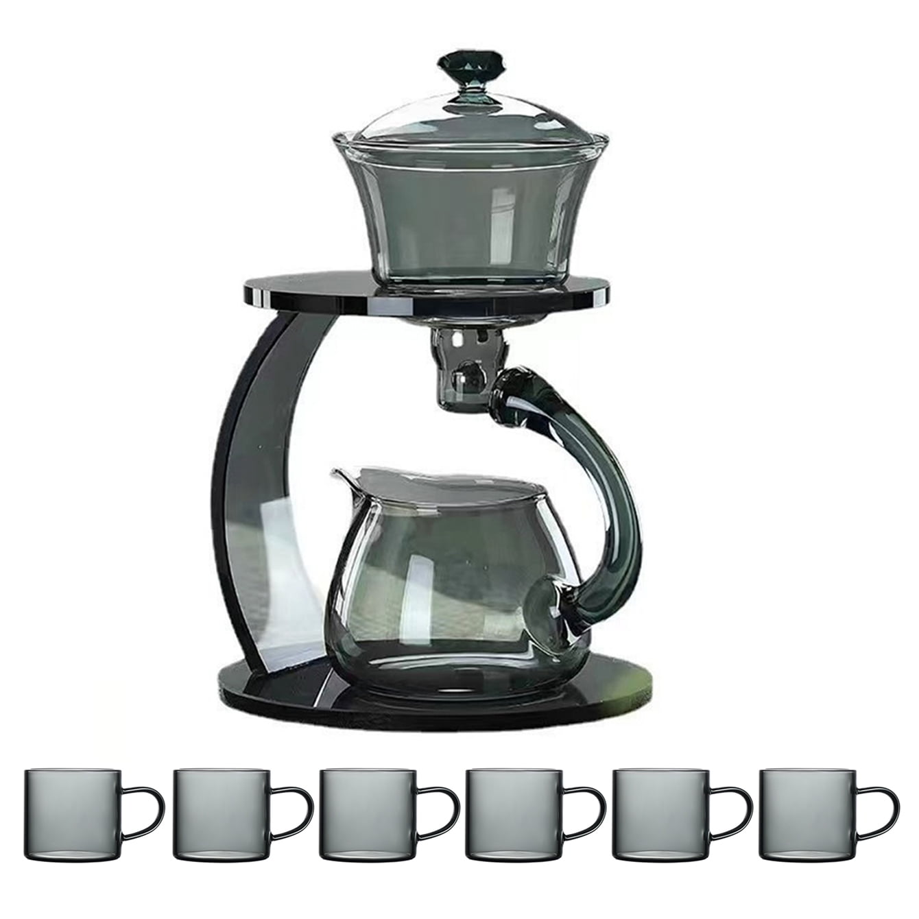 Fire Kirin Glass Transparent Gray Lazy Kung Fu Automatic Teapot Set (6 ...