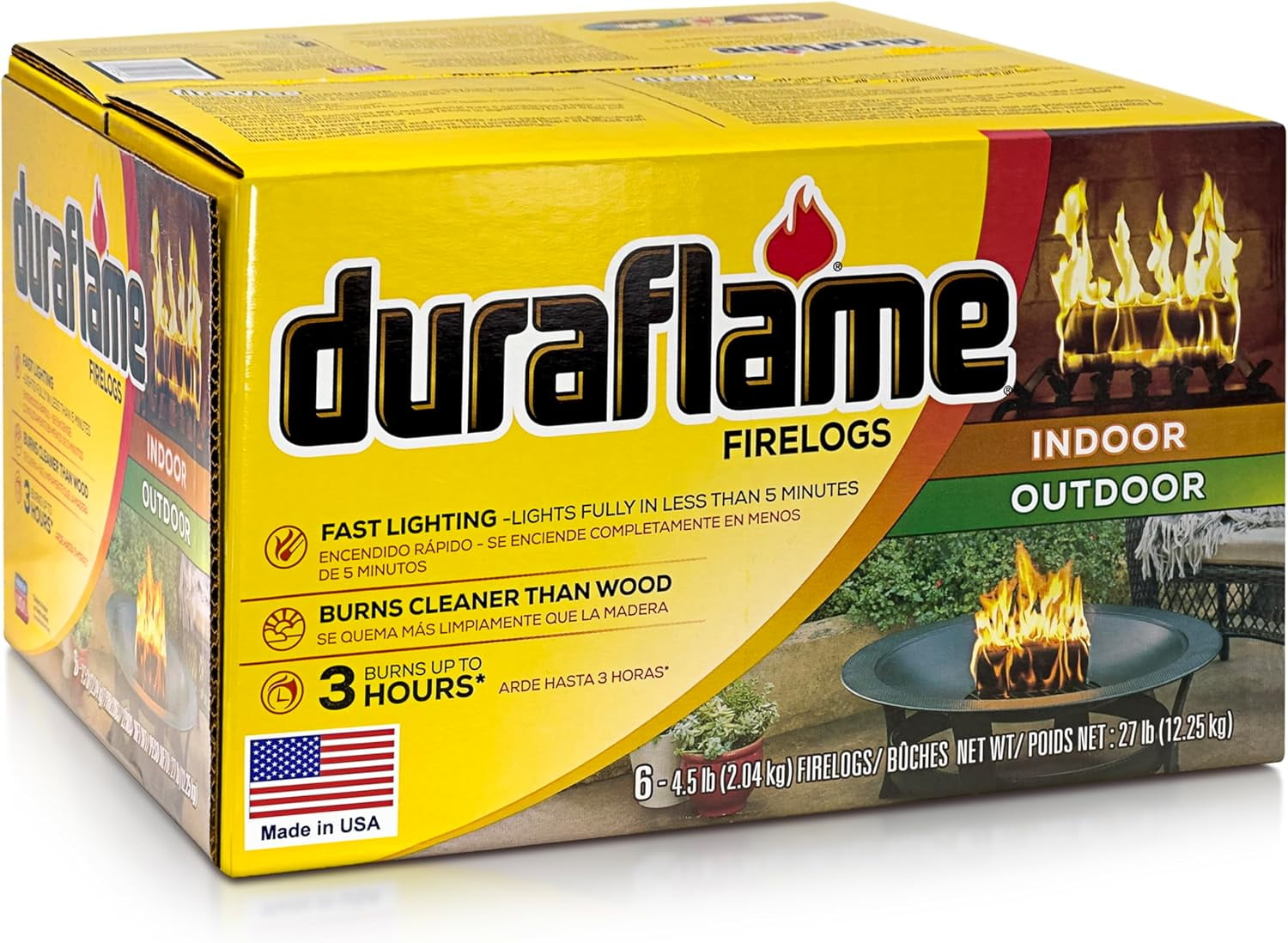Fire Logs for Indoor and Outdoor Use - 4.5 lb Quick Light Fireplace ...