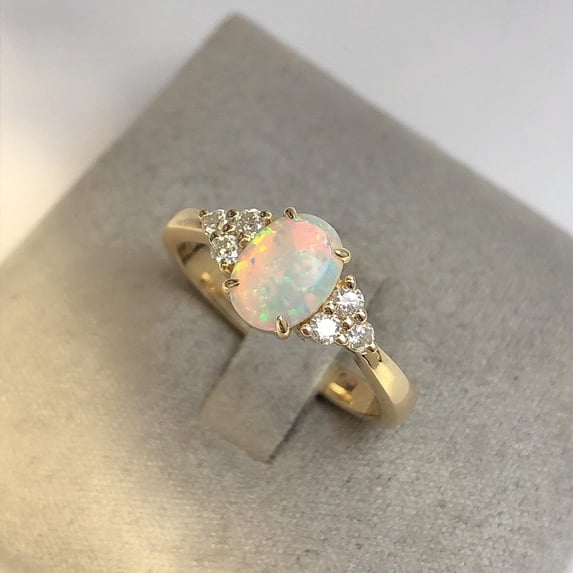 Fire Opal Engagement Ring, Natural fire opal ring, Gold Wedding Ring ...