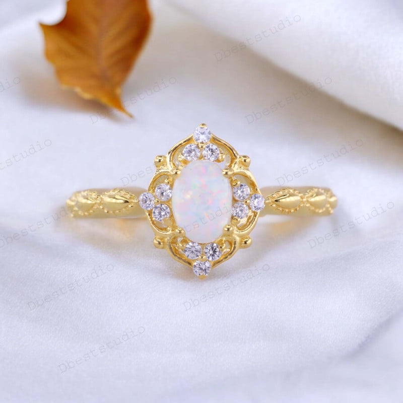 Fire Opal Engagement Ring Yellow Gold Handmade Jewelry October ...