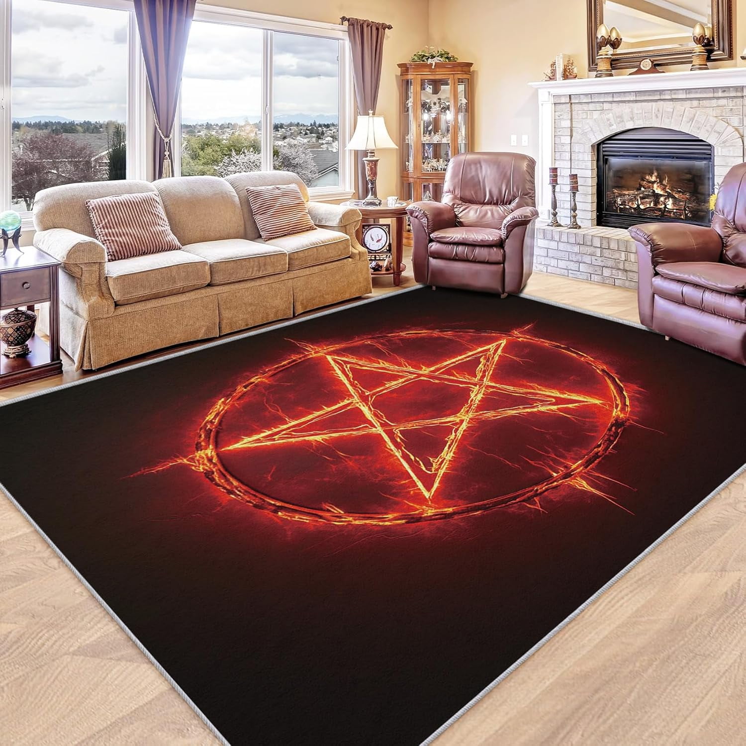 Fire Pentagram Rug Washable Wiccan Rugs For Living Room Bedroom ...