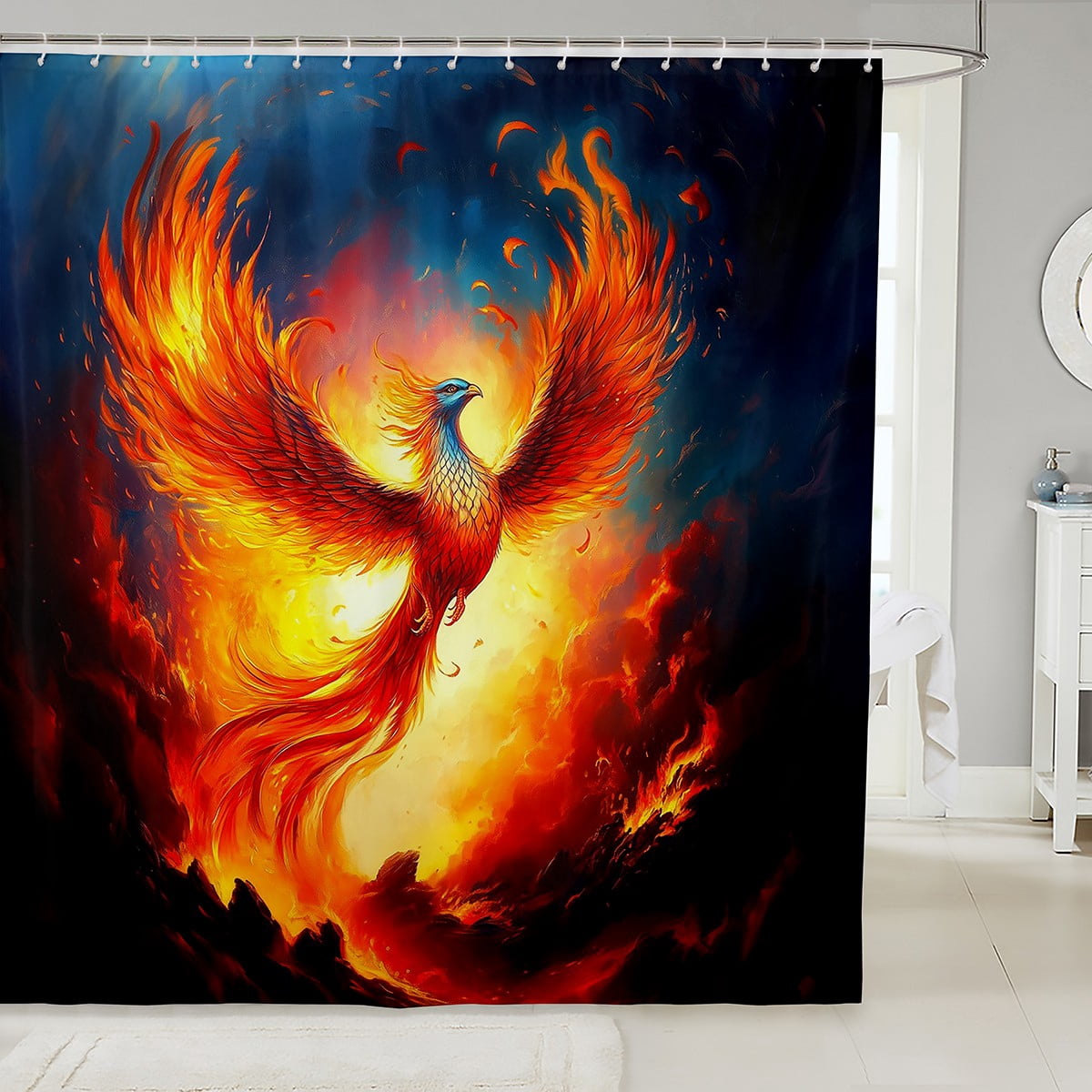 Fire Phoenix Bathroom Curtain 3D Printed Flying Animal Bath Curtain ...