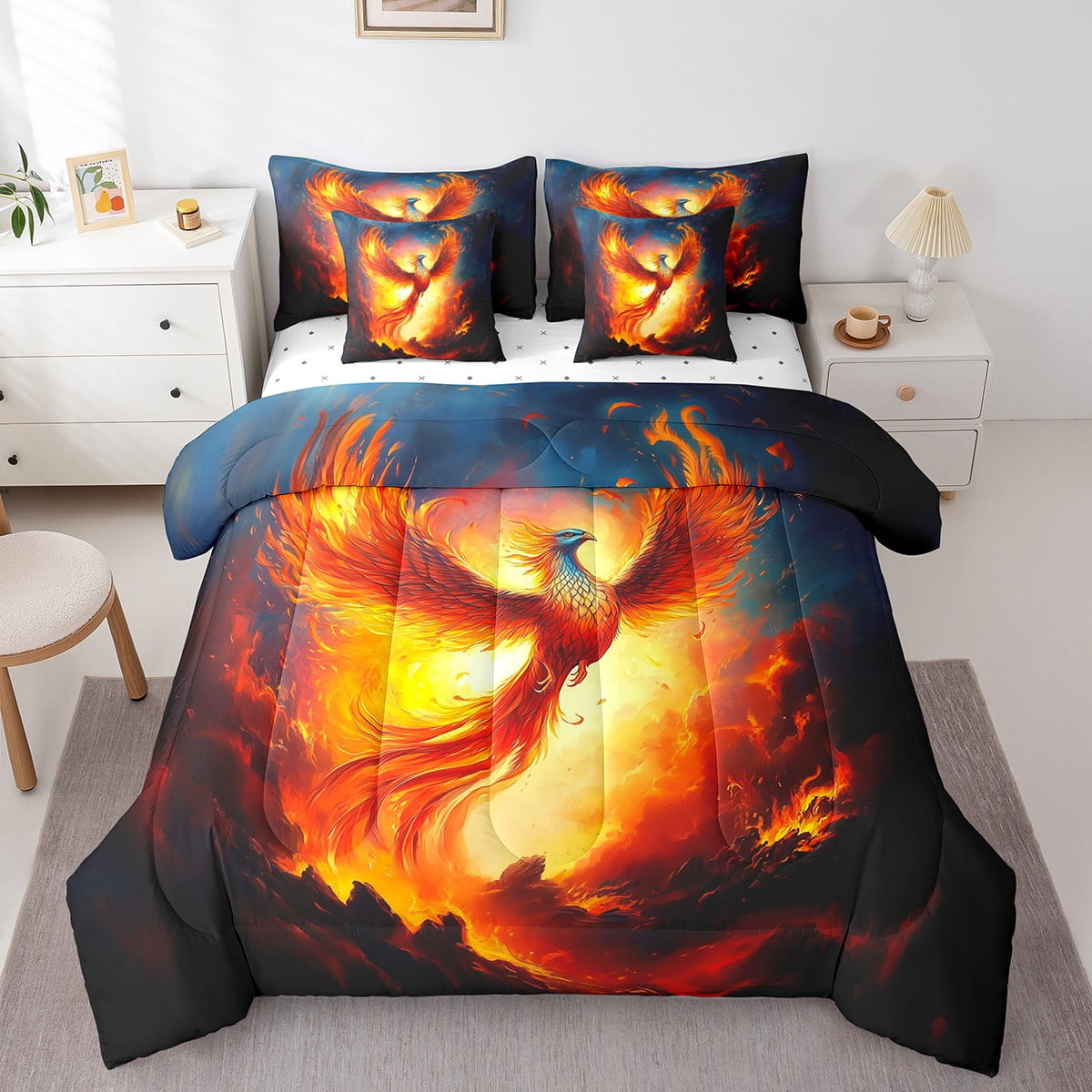 Fire Phoenix Bed In A Bag With Sheets 3D Printed Flying Animal Bedding ...