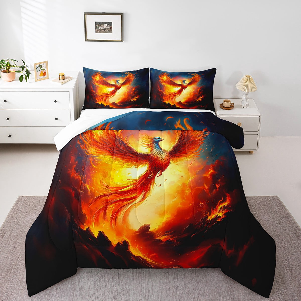 Fire Phoenix Bedding Set 3D Printed Flying Animal Down Comforter Flame ...