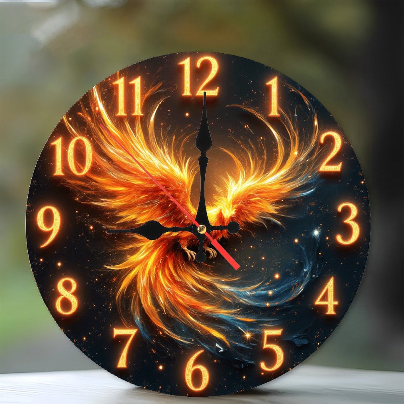 Fire Phoenix Clock 10-Inch Silent Wooden Wall Clock, Battery Operated ...