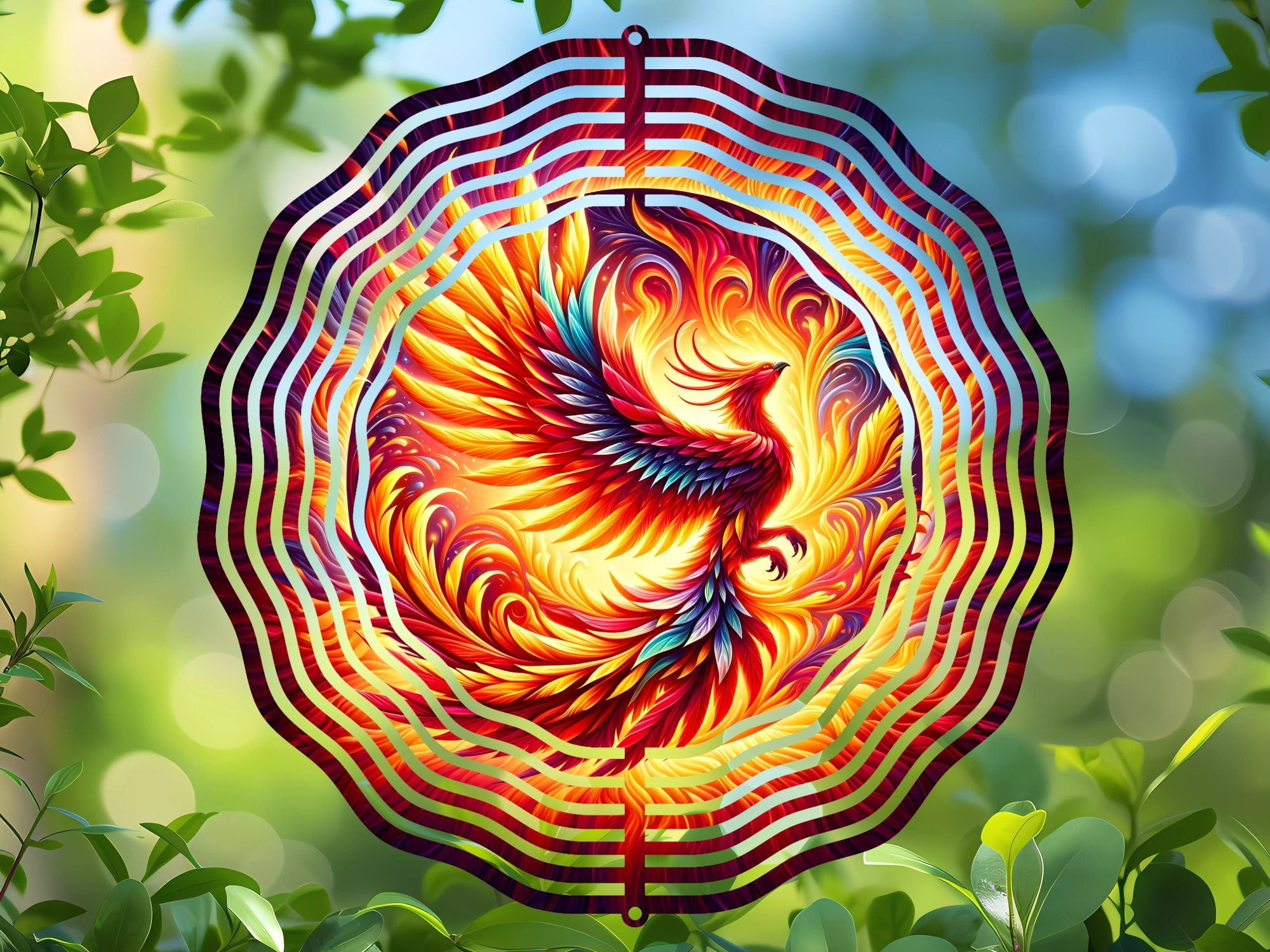 Fire Phoenix Mythical 3D Wind Spinner, Kinetic Stainless Steel Hanging ...