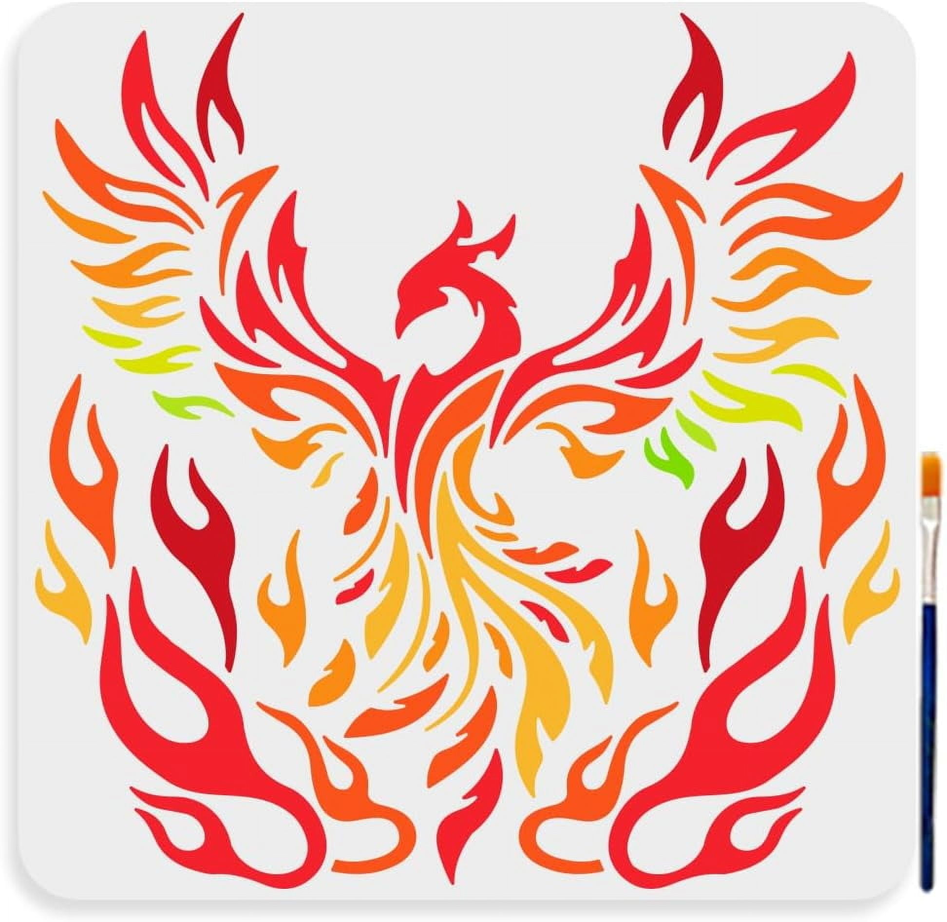 Fire Phoenix Stencil 11.8×11.8inch Large Firebird Drawing Stencil with ...