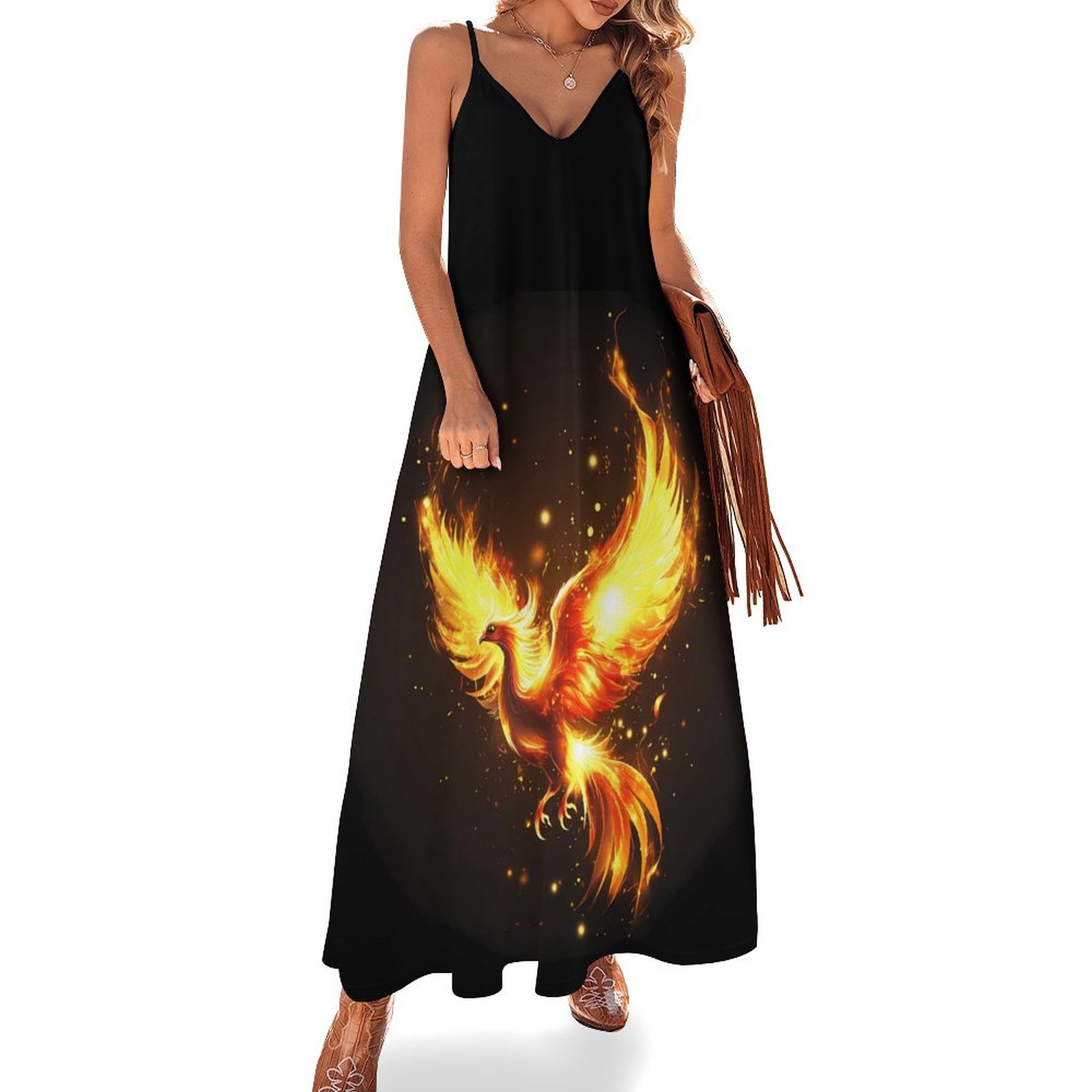 Fire Phoenix Women's Maxi Dress Spaghetti Strap Bohemian Long Maxi ...