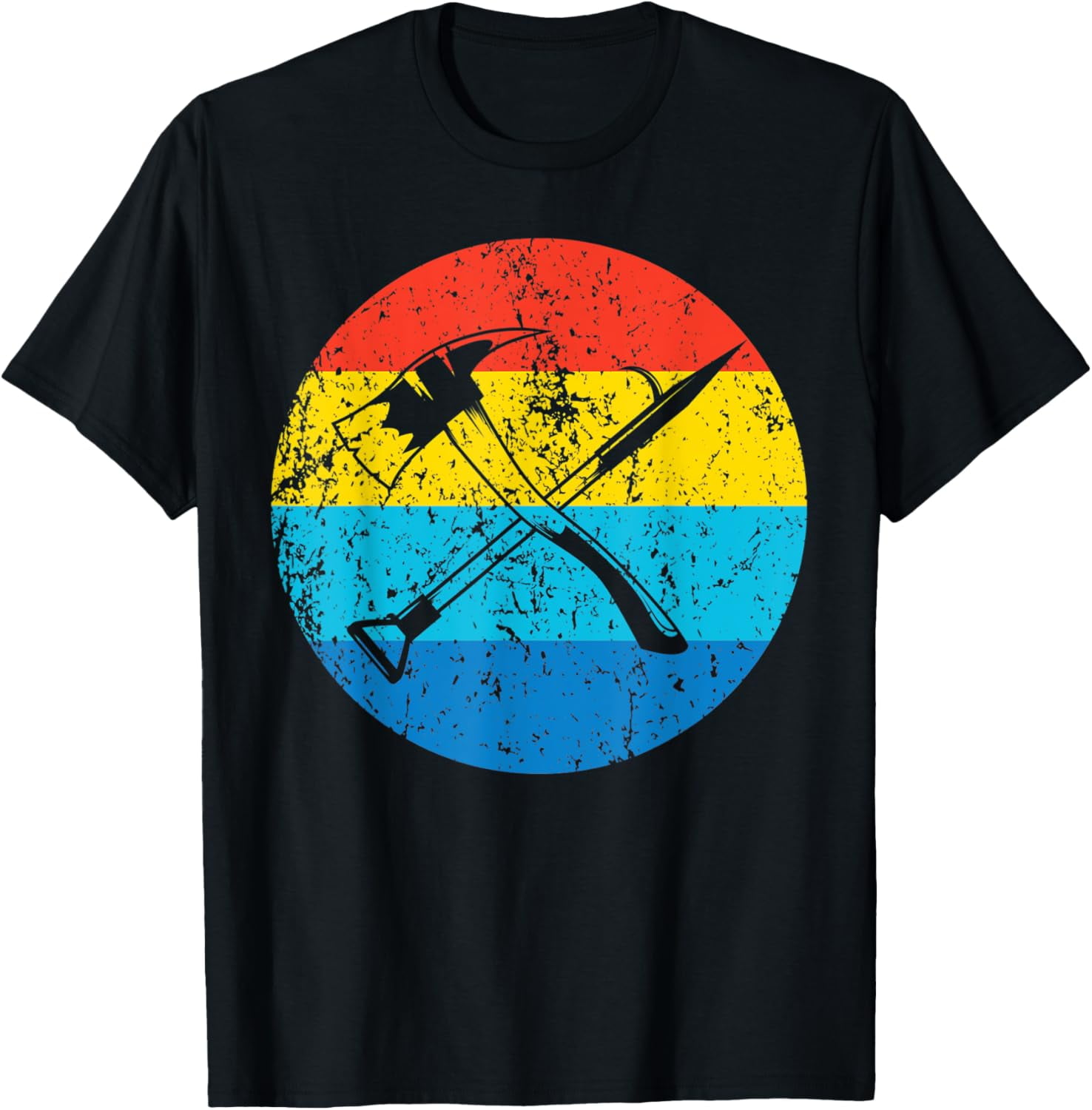 Fire Pick Axe Firefighter Retro 1970's Style Circle T-Shirt men and ...
