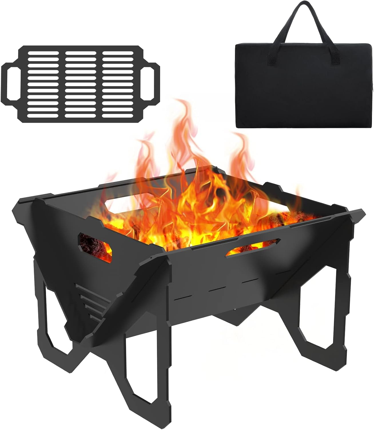 Fire Pit, 18/20 inch Outdoor Wood Burning with Grill Pan, 2 in 1 Metal ...
