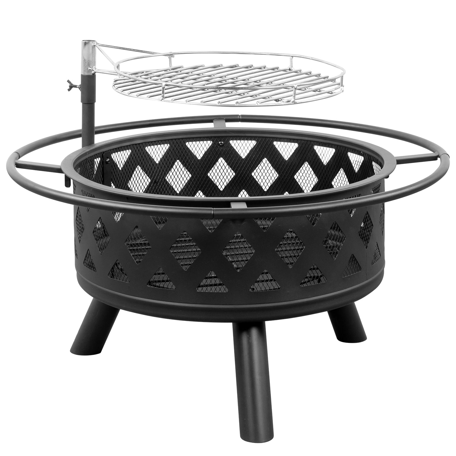 Fire Pit 30in with Grill Outdoor Wood Burning BBQ Grill Firepit Bowl ...